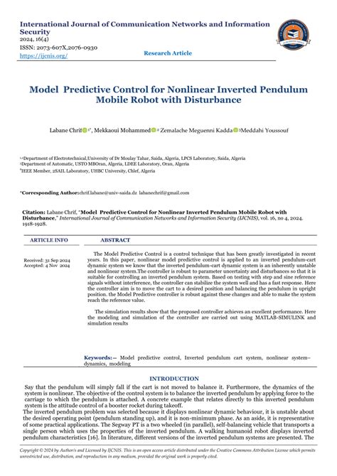 Pdf Model Predictive Control For Nonlinear Inverted Pendulum Mobile