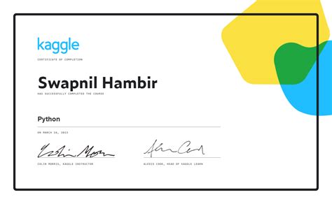 Swapnil Hambir Completed The Python Course On Kaggle