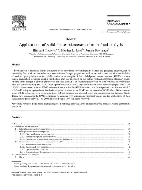 Applications Of Solid Phase Microextraction In Food Analysis Pdf