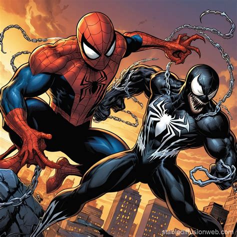 Ultimate Spiderman Vs Venom Battle Stable Diffusion Online