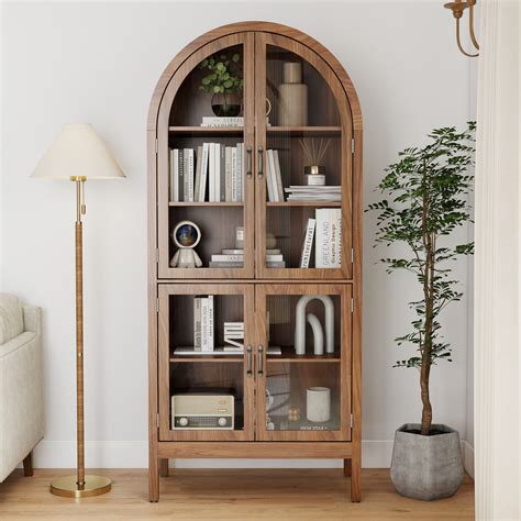 Ebern Designs Arched Display Cabinet With Acrylic Glass Doors Modern 5