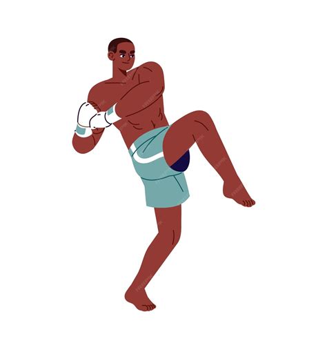 O Lutador De Muay Thai Dá Pontapés Dá Socos O Boxeador De Artes Marciais Chinesas Está