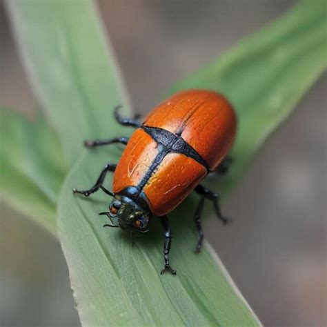 A Bug With A Black Stripe On Its Face Is On A Green Leaf Premium Ai