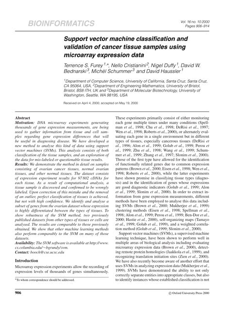 Pdf Support Vector Machine Classification And Validation Of Cancer