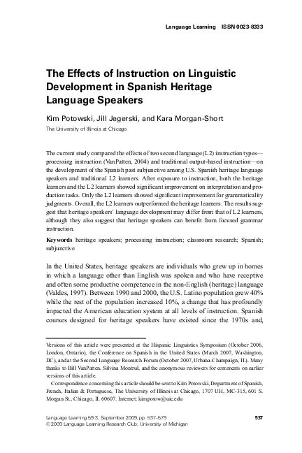 Pdf The Effects Of Instruction On Linguistic Development In Spanish