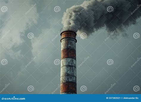 Industrial Smokestack Emitting Thick Smoke Into The Sky Symbolizing