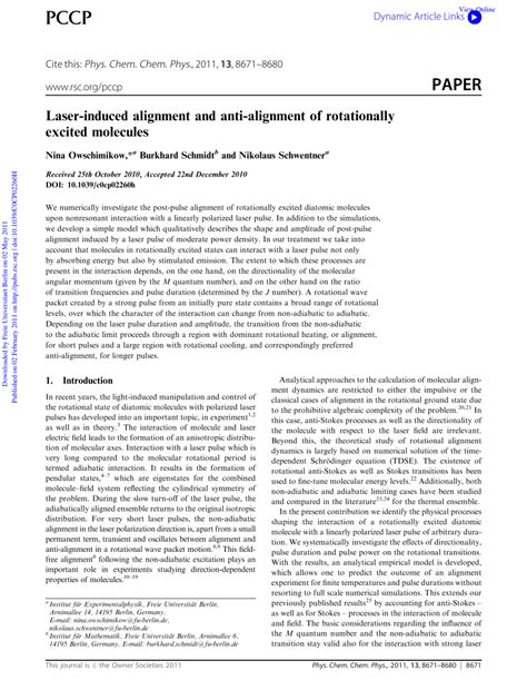 Pdf Laser Induced Alignment And Anti Alignment Of Rotationally Excited Molecules