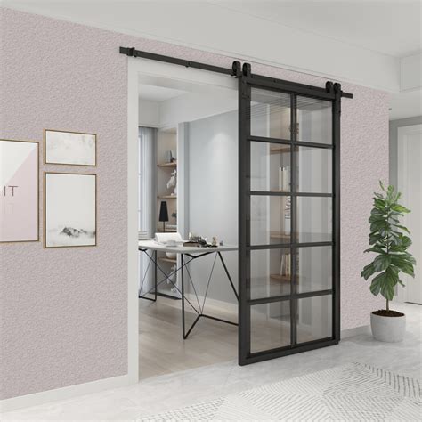 Jubest Double Glass Bypass Barn Door With Installation Hardware Kit
