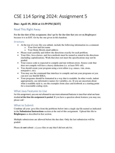 Cse114assign5 S24 Pdf Class Computer Programming Method