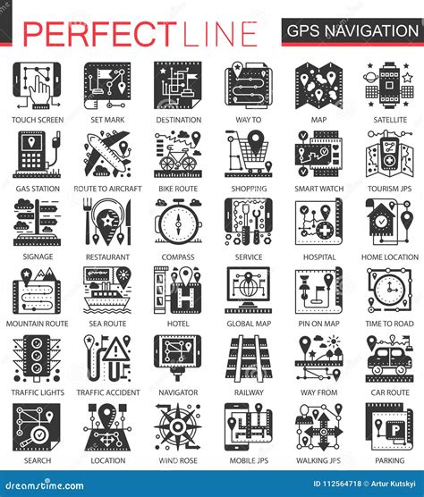 Vector Gps Location Navigation Black Mini Concept Icons And Infographic Symbols Set Stock