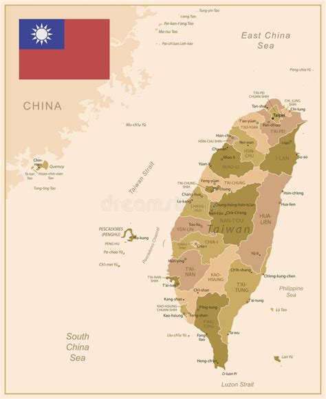 台湾棕色分地的详细国家地图 库存例证 插画 包括有 地区 高度 道路 商业 减速火箭 聚会所 338717270