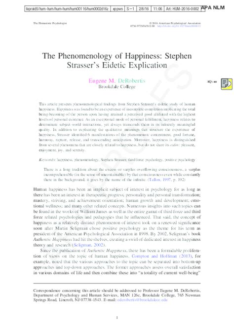 Pdf The Phenomenology Of Happiness Stephen Strassers Eidetic
