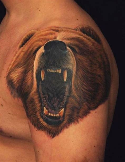 Beautiful Colorful Head Of A Roaring Bear Tattoo Tattooimagesbiz