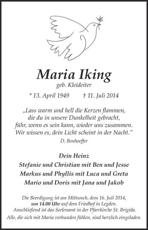 Traueranzeigen Von Maria Iking Trauer De