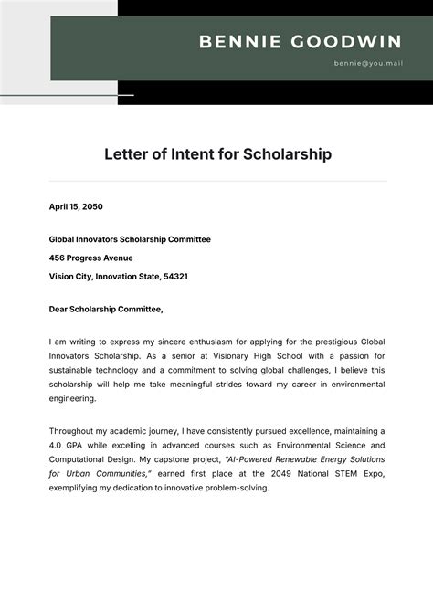 Letter Of Intent Template Graduate School