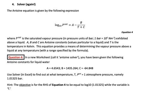 Solver Againthe Antoine Equation Is Given By The