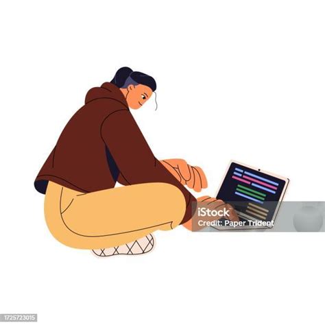 coder working on laptop freelance programmer writing code script
