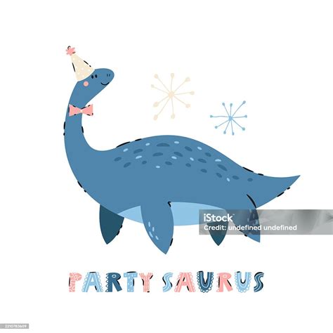 장난기 넘치는 텍스트와 짝을 이루는 화려한 색종이 조각이 있는 파티 모자를 쓴 재미있는 만화 공룡 고생물학에 대한 스톡 벡터 아트 및 기타 이미지 Istock