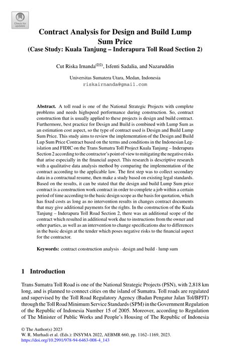 PDF Contract Analysis For Design And Build Lump Sum Price Case Study Kuala Tanjung