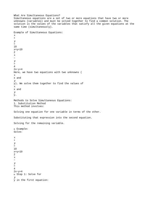 What Are Simultaneous Equations Pdf Subtraction Equations