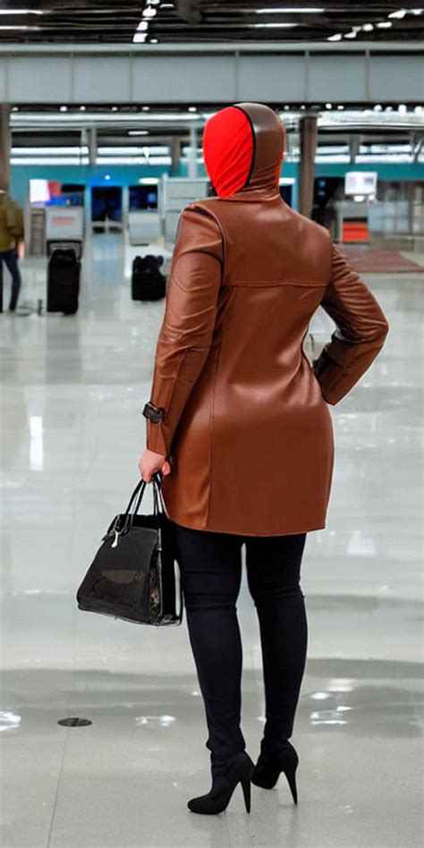 Brown Patent Leather Hijab Jeans Coat Noshoes Bigb By Kathrin Inaka On