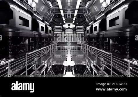 Corridor In Space Station Or In Laboratory Decorated With Grey Color Futuristic Sci Fi And