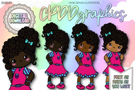 Dark Skin Cute Girl African American Graphic By Cpddgraphics · Creative