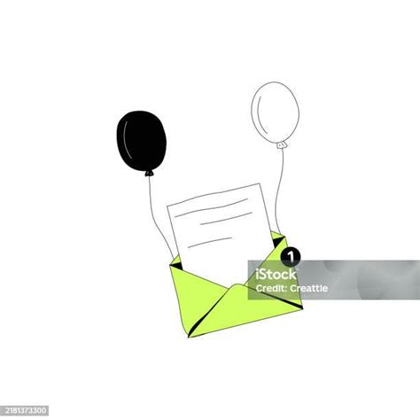 편지와 풍선이 있는 봉투 에서 축하 커뮤니케이션 그리고 메시지 전달을 상징하는 평면 벡터 일러스트 레이 션 흰색 배경에 고립