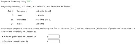 Solved Perpetual Inventory Using Fifo Beginning Inventory Chegg