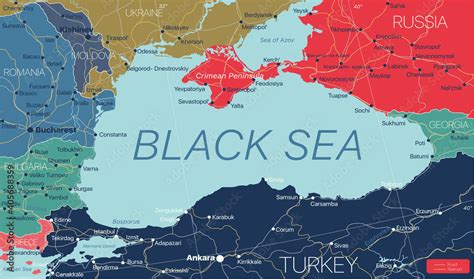 Plakát Black Sea Region Detailed Editable Map With Regions Cities And