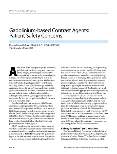 Pdf Gadolinium Based Contrast Agents Patient Safety Concerns