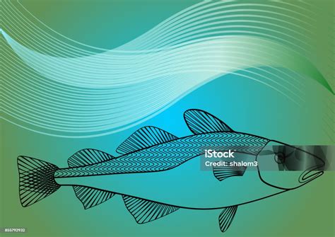 Monoline 바다 석호 파도와 배경 색깔에 물고기 대구 실루엣 장식 바다 스포츠 활동 바다 음식 레스토랑 스포츠 낚시 검은