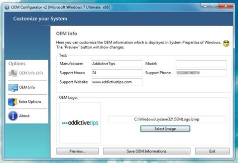 Change Default Oem Settings In Windows System Properties Oem Configurator