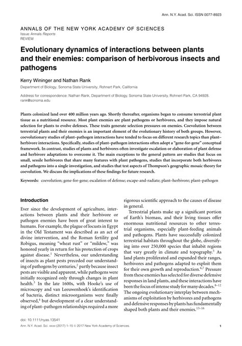Pdf Evolutionary Dynamics Of Interactions Between Plants And Their