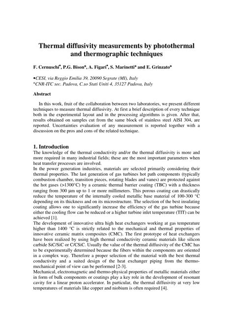 PDF Thermal Diffusivity Measurements By Photothermal And
