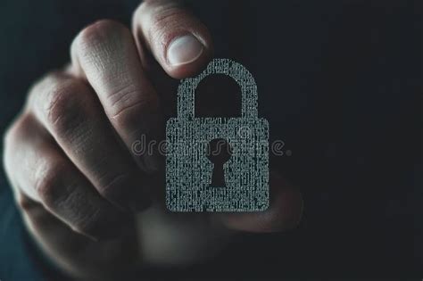 Hand With Glowing Digital Lock Symbol Over Dark Background Stock Image Image Of Cybersecurity