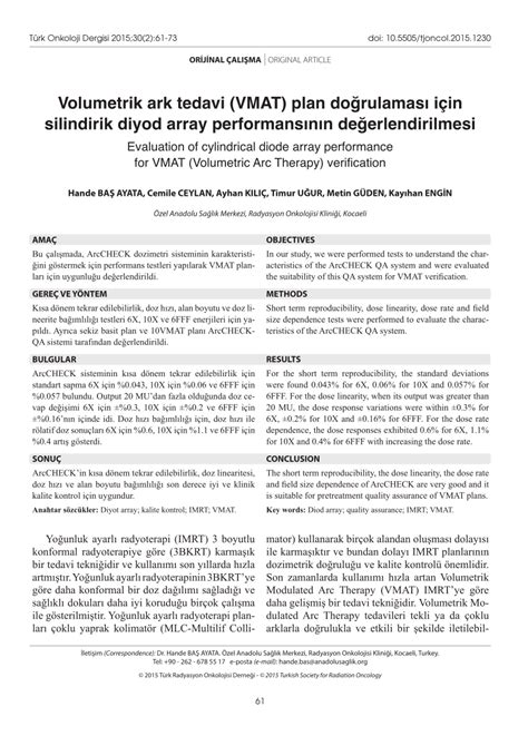 Pdf Evaluation Of Cylindrical Diode Array Performance For Vmat