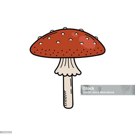 Jamur Lucu Dalam Gaya Doodle Jamur Beracun Terbang Agarik Toadstool Ilustrasi Tangan Terisolasi