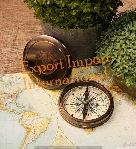 Brass Nautical Antique Stanley London Compass Packaging Type Box At