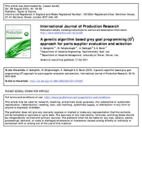 Pdf A Genetic Algorithm Based Grey Goal Programming G3 Approach For Parts Supplier