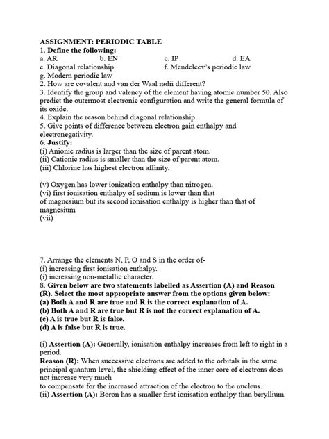 Assignment 2 Periodic Table Pdf Periodic Table Ion
