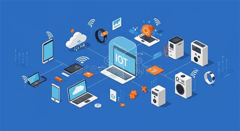 Isometric Illustration Depicting An Internet Of Things Iot Network Central Laptop Stock