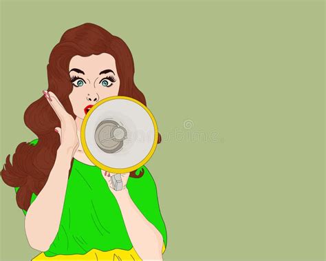 Девушка искусства шипучки с мегафоном Женщина с громкоговорителем