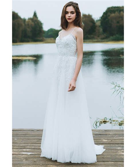 Boho A Line Simple Beach Wedding Dress Spaghetti Straps For Summer