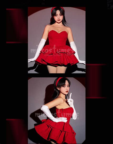Women Mima Costume Red Strapless Tube Dress With Headband With Thigh