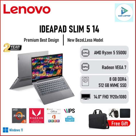 Jual LENOVO IDEAPAD SLIM FXID RYZEN GB SSD VEGA W OHS FHD BLIT Di Seller