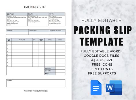 Packing Slip Template Editable Packing Slip Microsoft Word Google Docs