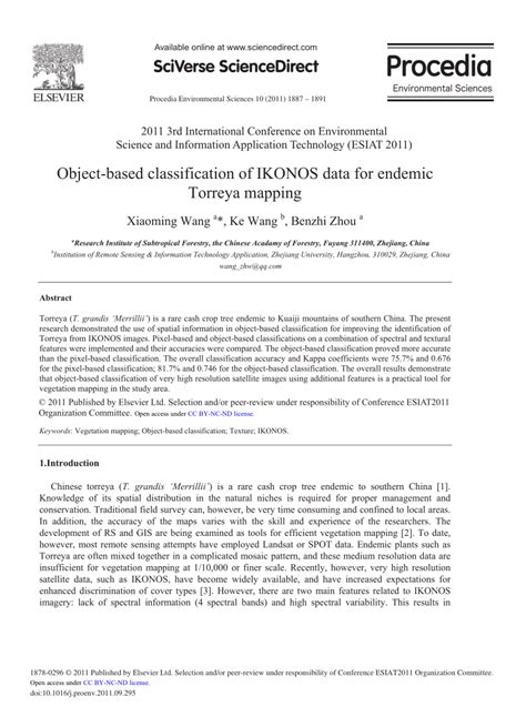Pdf Object Based Classification Of Ikonos Data For Endemic Torreya