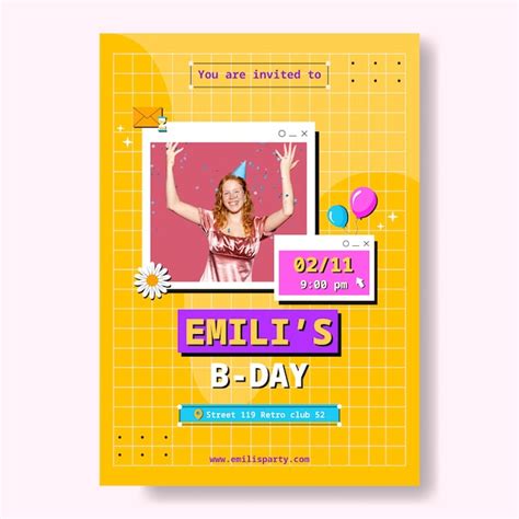 손으로 그린 생일 축하 초대장 템플릿 무료 벡터
