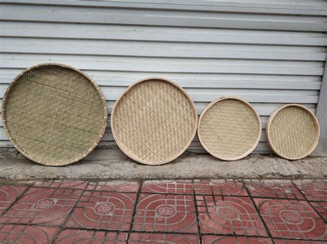 竹制品有孔竹编竹篮绘画竹扁零食竹编单个竹篾竹编筛子凉晒圆簸箕 阿里巴巴